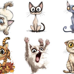 Watercolor Quirky Cats Clipart, Cute Funny Kitten Clip Art, Sublimation ...