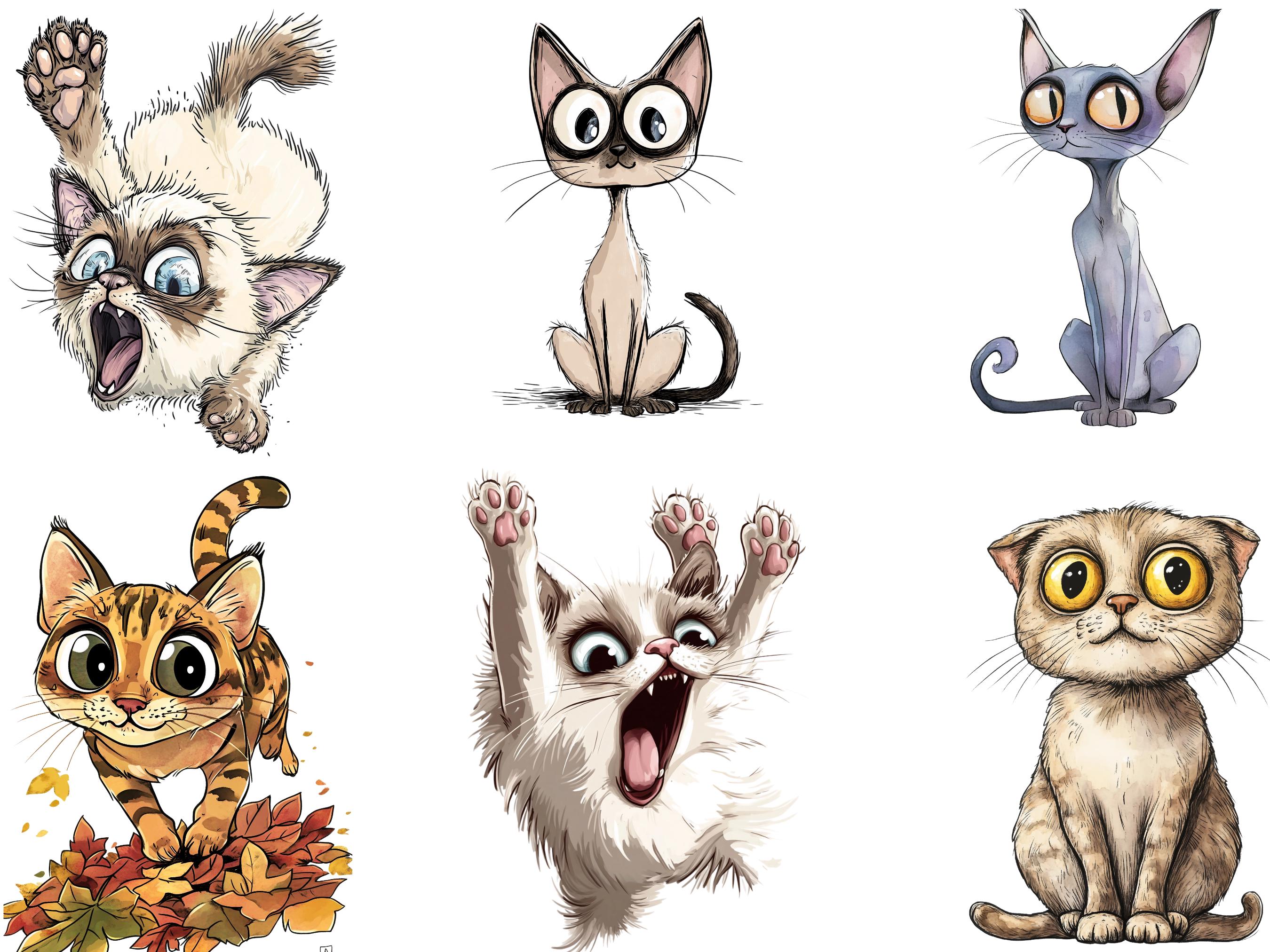 Watercolor Quirky Cats Clipart, Cute Funny Kitten Clip Art, Sublimation ...