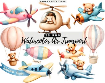 Watercolor Air Transport Clipart - Etsy