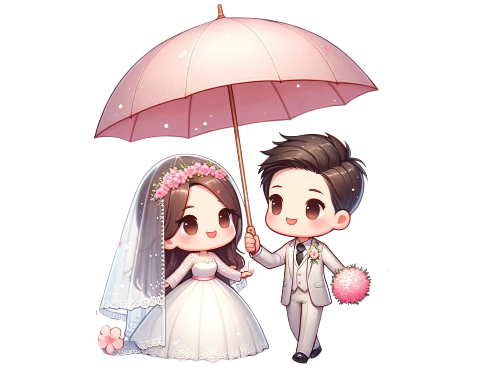 Chibi Clipart Couple, Chibi Couple Clipart, Couple Travel Chibi, Bride ...