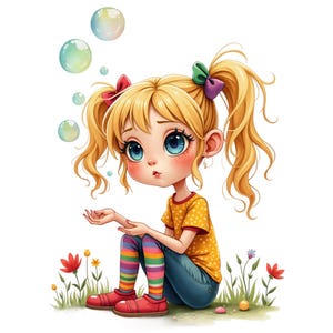 Quirky Cute Girl Clipart, Cute Watercolor Illustrations, Whimsical Girl ...