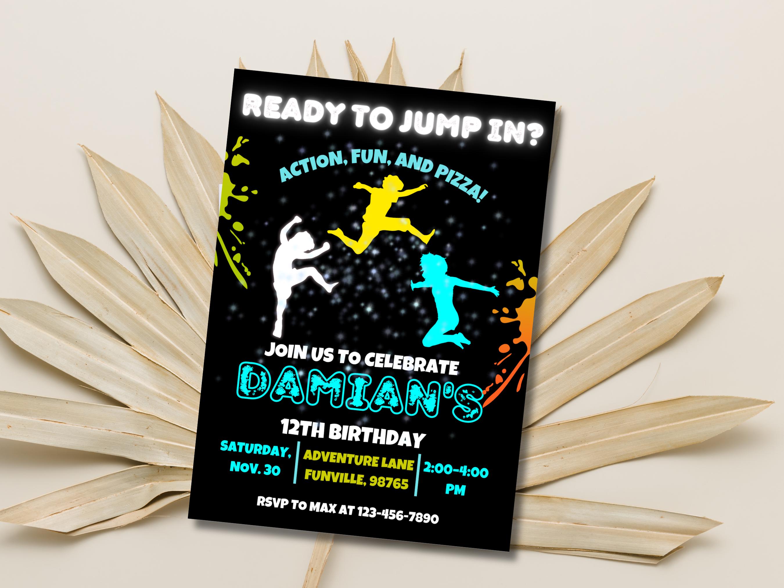Urban Air Birthday Party Invitation Trampoline Park Invite Neon Jump ...