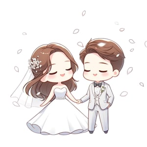 Chibi Clipart Couple, Chibi Couple Clipart, Couple Travel Chibi, Bride ...
