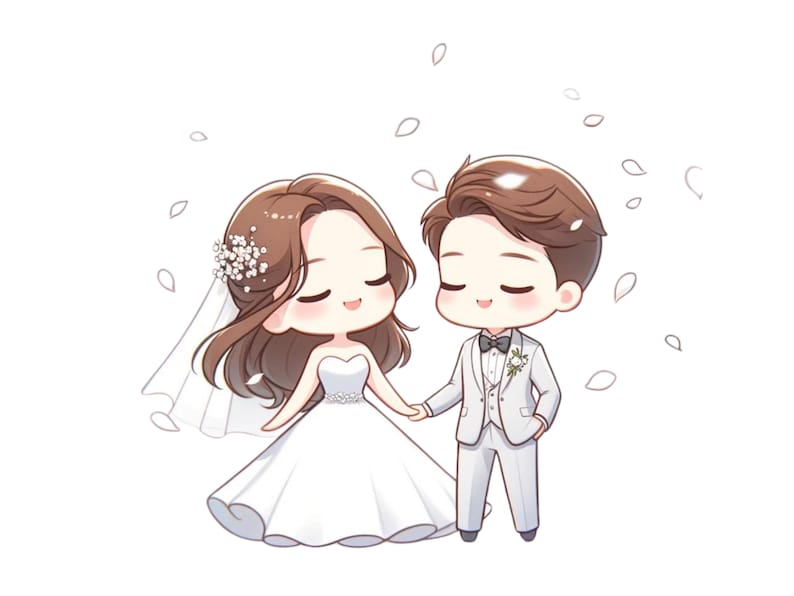 Chibi Clipart Couple, Chibi Couple Clipart, Couple Travel Chibi, Bride ...