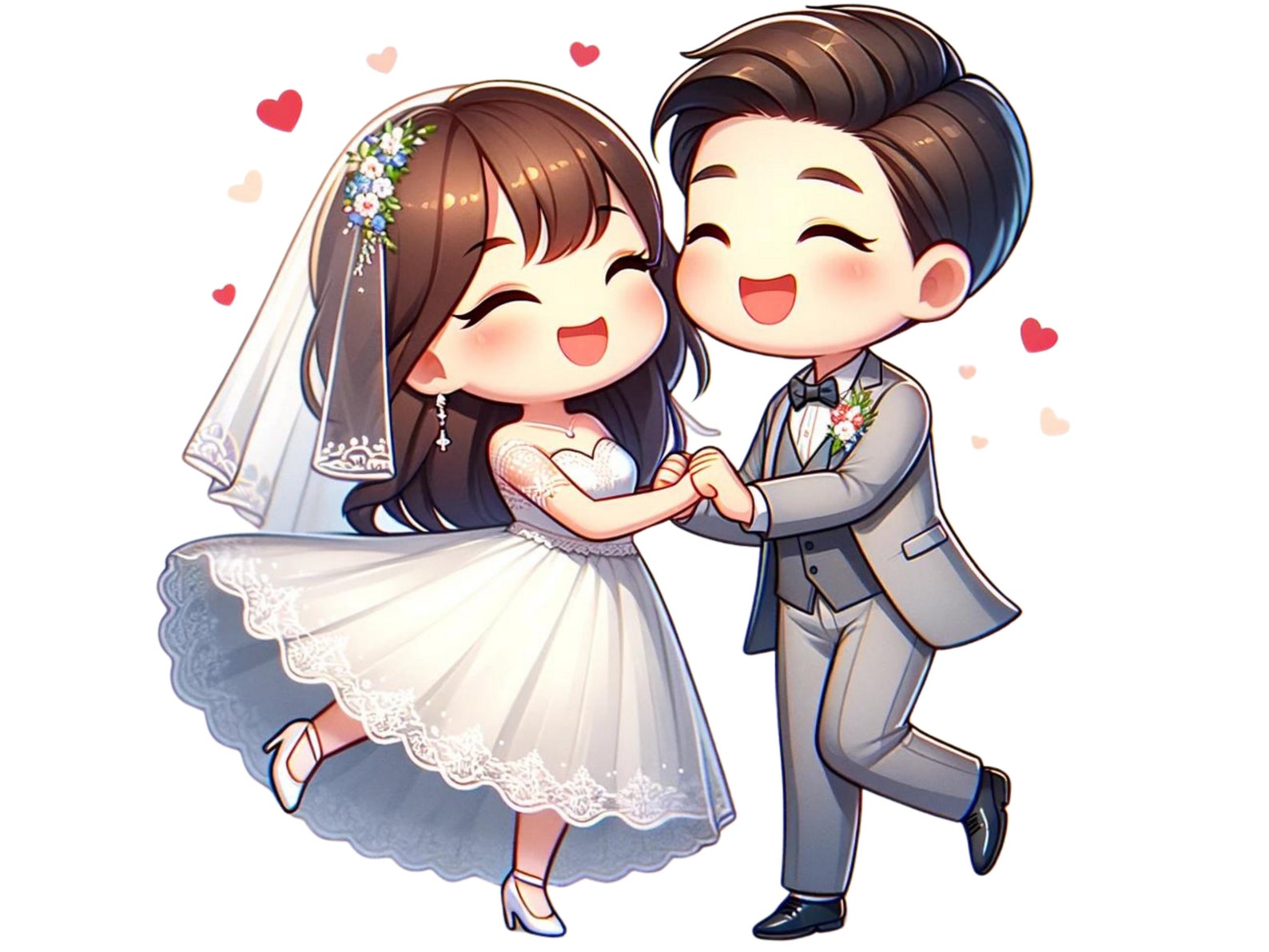Chibi Clipart Couple, Chibi Couple Clipart, Couple Travel Chibi, Bride ...