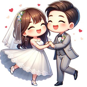Chibi Clipart Couple, Chibi Couple Clipart, Couple Travel Chibi, Bride ...