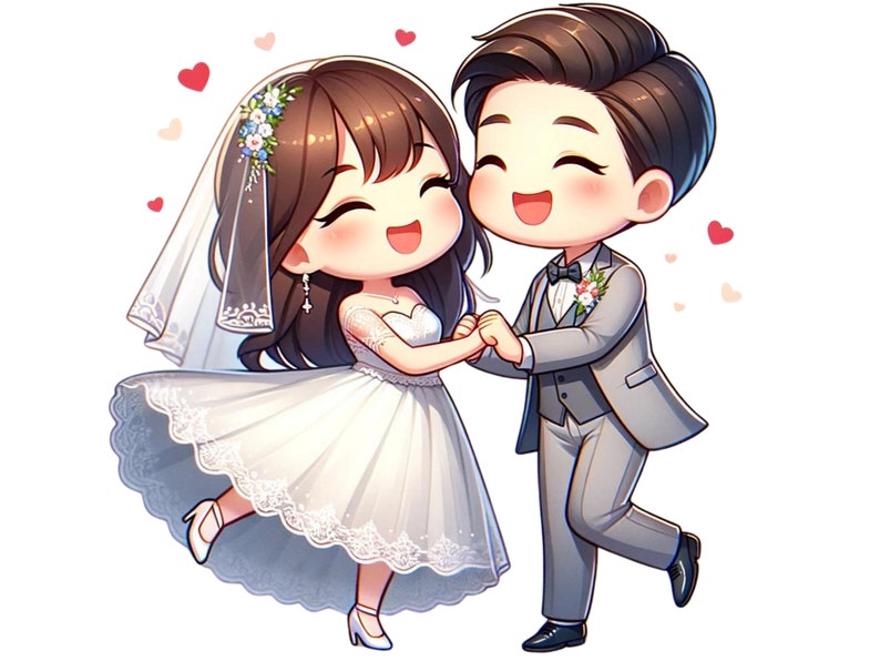 Chibi Couple Png, Chibi Couple Clipart, Bride Groom Clipart, Couple ...