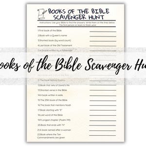 Books of the Bible Scavenger Hunt Game, Printable Bible Activity for ...
