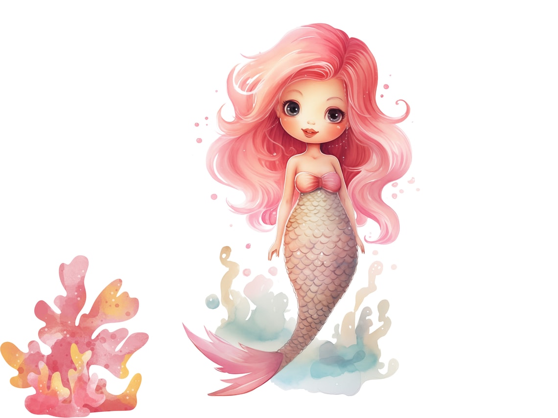 Cute Mermaids Clipart, Mermaids Png, Mermaid for Crafting, Watercolor ...