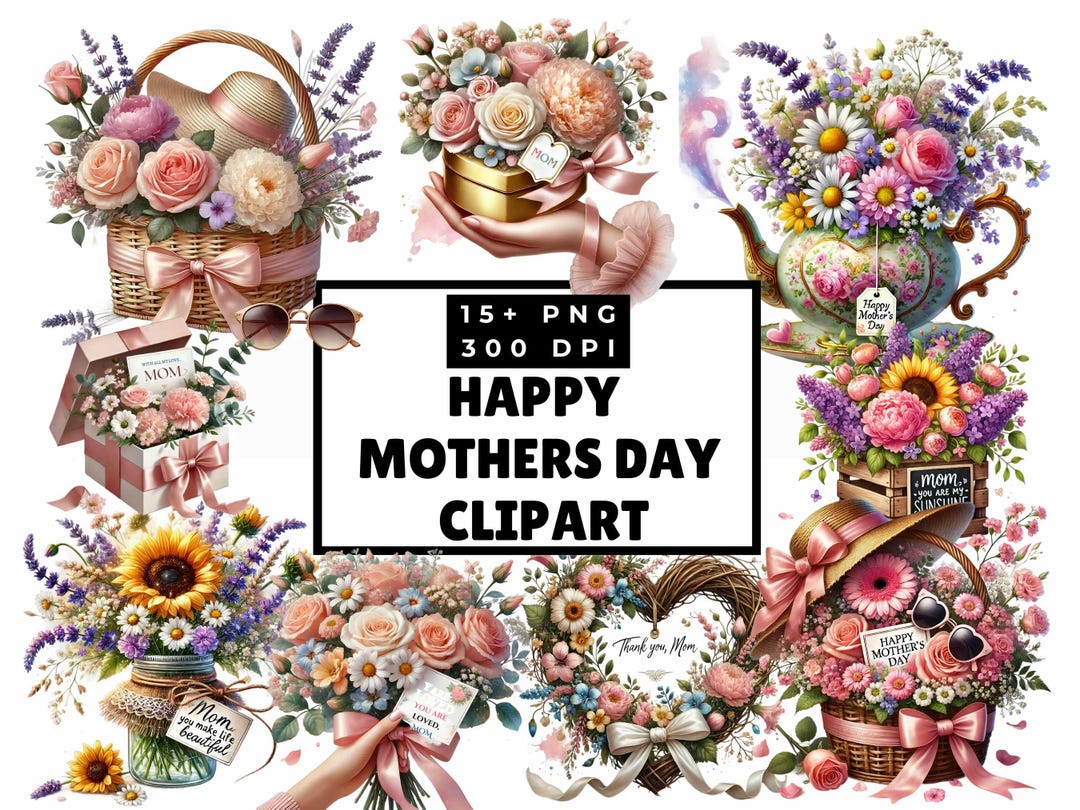 Happy Mother's Day Clipart, Watercolor Mother's Day Graphics for ...