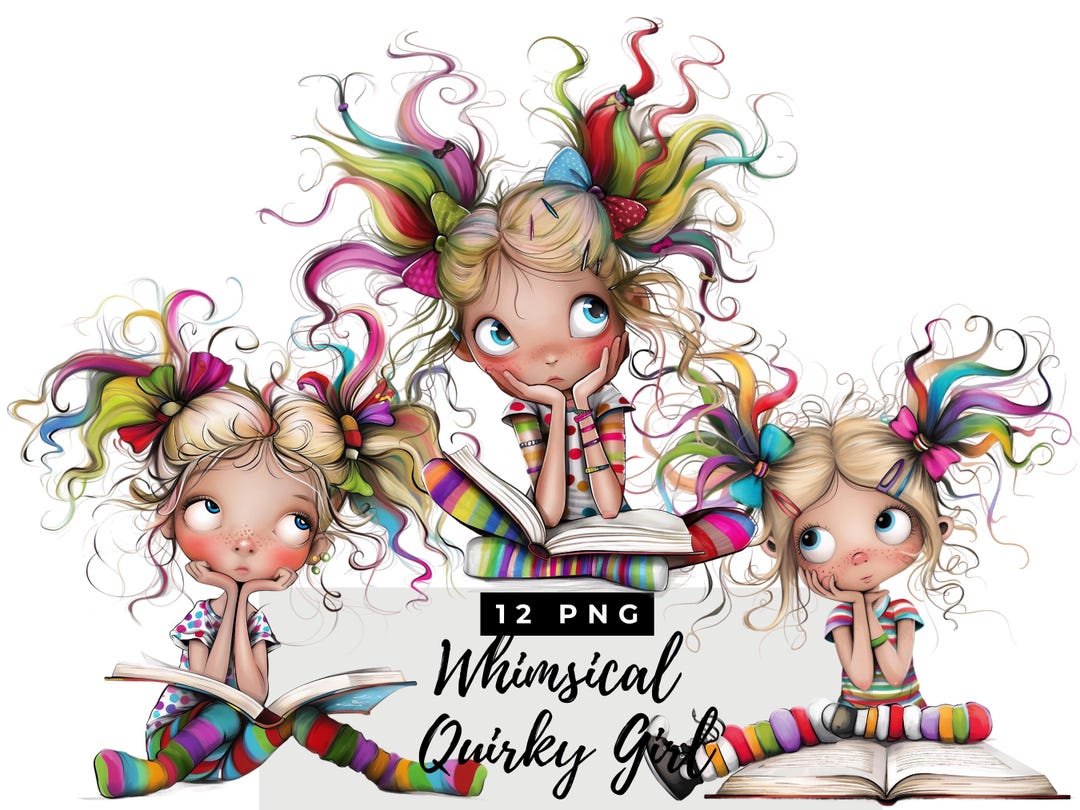 Whimsical Girl Clip Art, Quirky Girl Clipart, Cute Quirky Girl Clipart ...