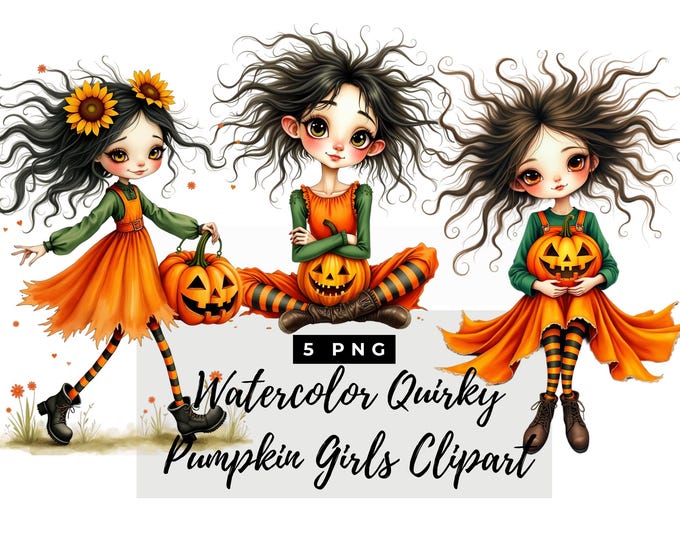 Whimsical Pumpkin Clip Art: Watercolor Style (digital Download Jpgs 300 ...