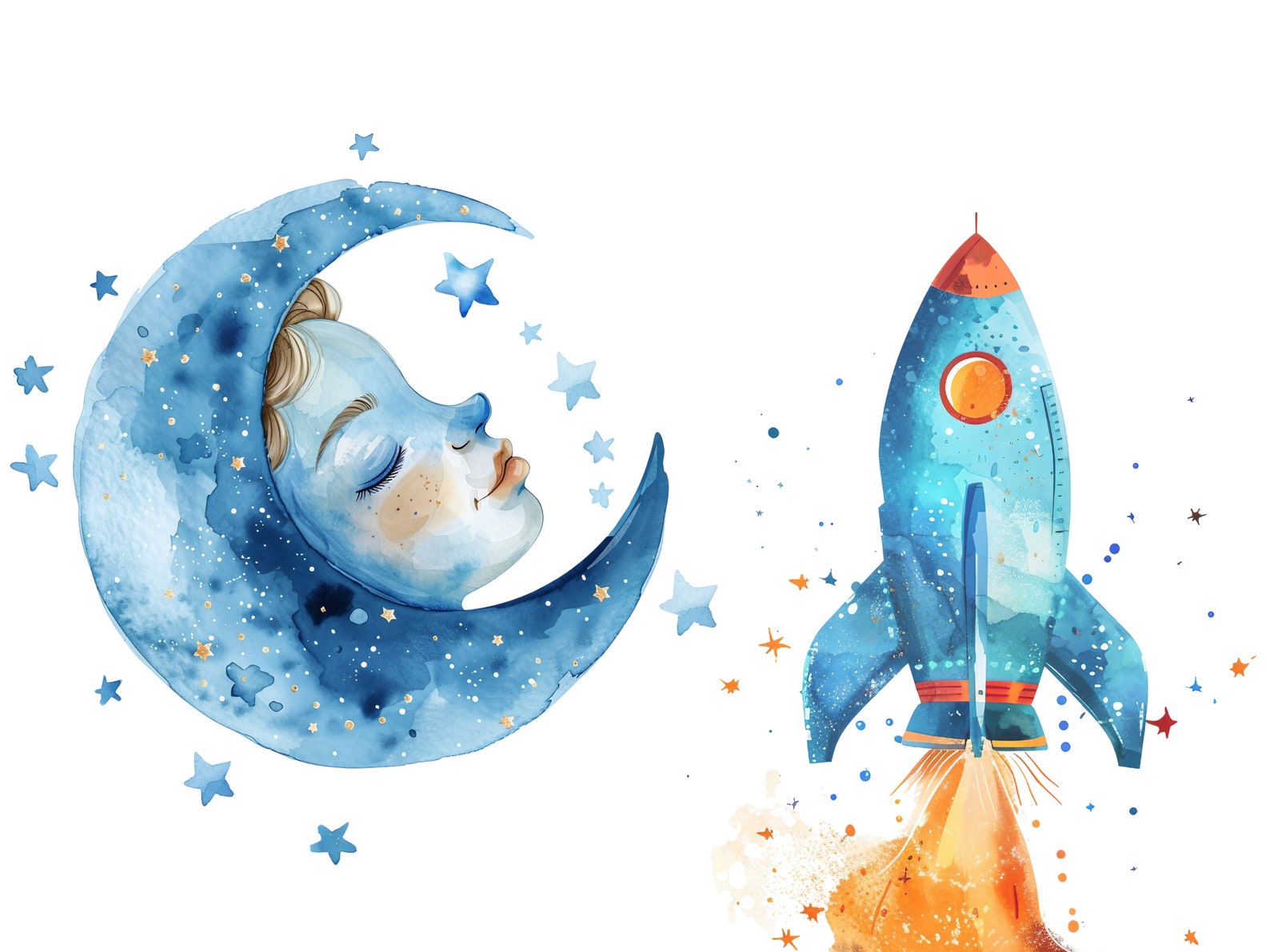 Watercolor Space Clipart Bundle, Cute Space Clipart Bundle, Sun ...