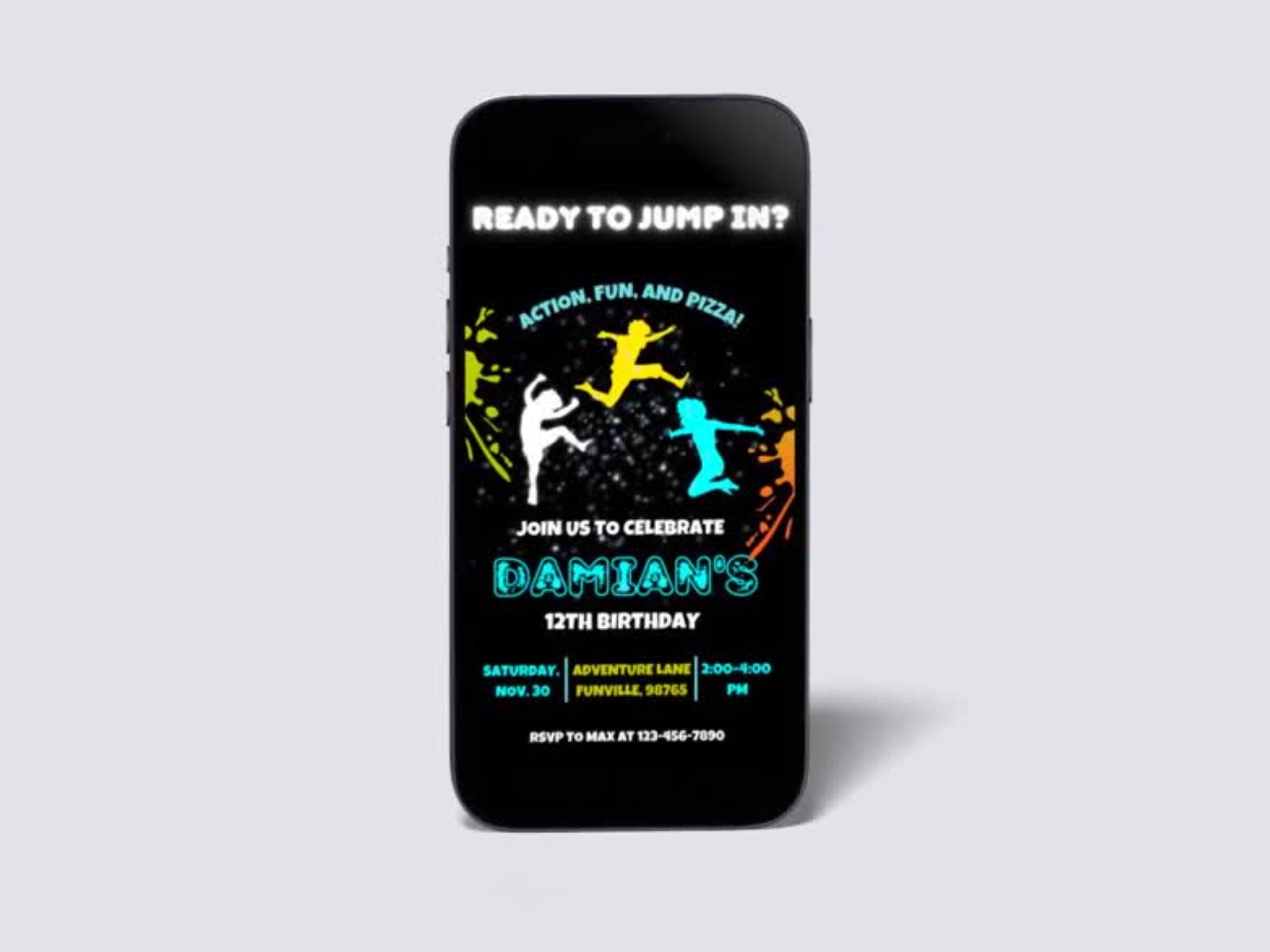 Urban Air Birthday Party Invitation Trampoline Park Invite Neon Jump ...