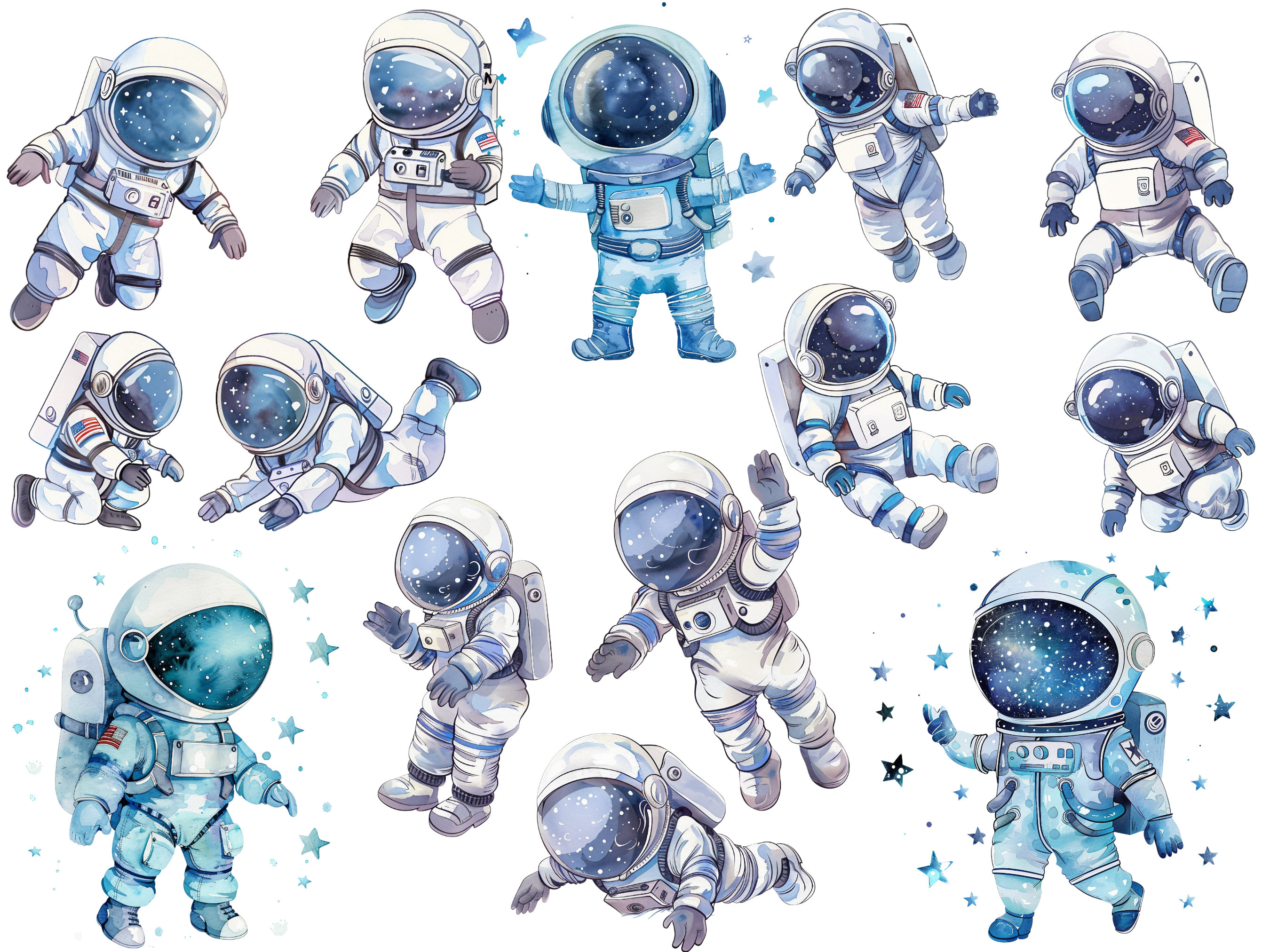 Watercolor Space Clipart Bundle, Cute Space Clipart Bundle, Sun ...