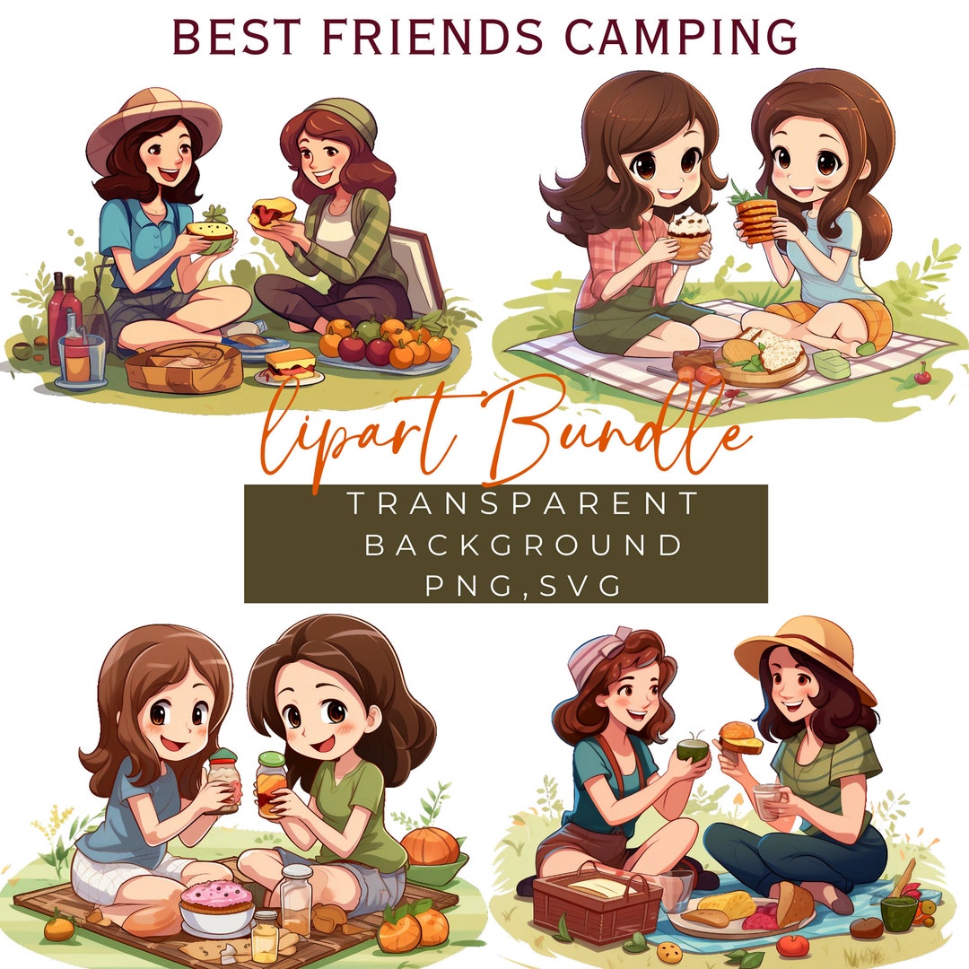 Best Friends Camping Clipart Illustration Set, Gifts Customizable ...