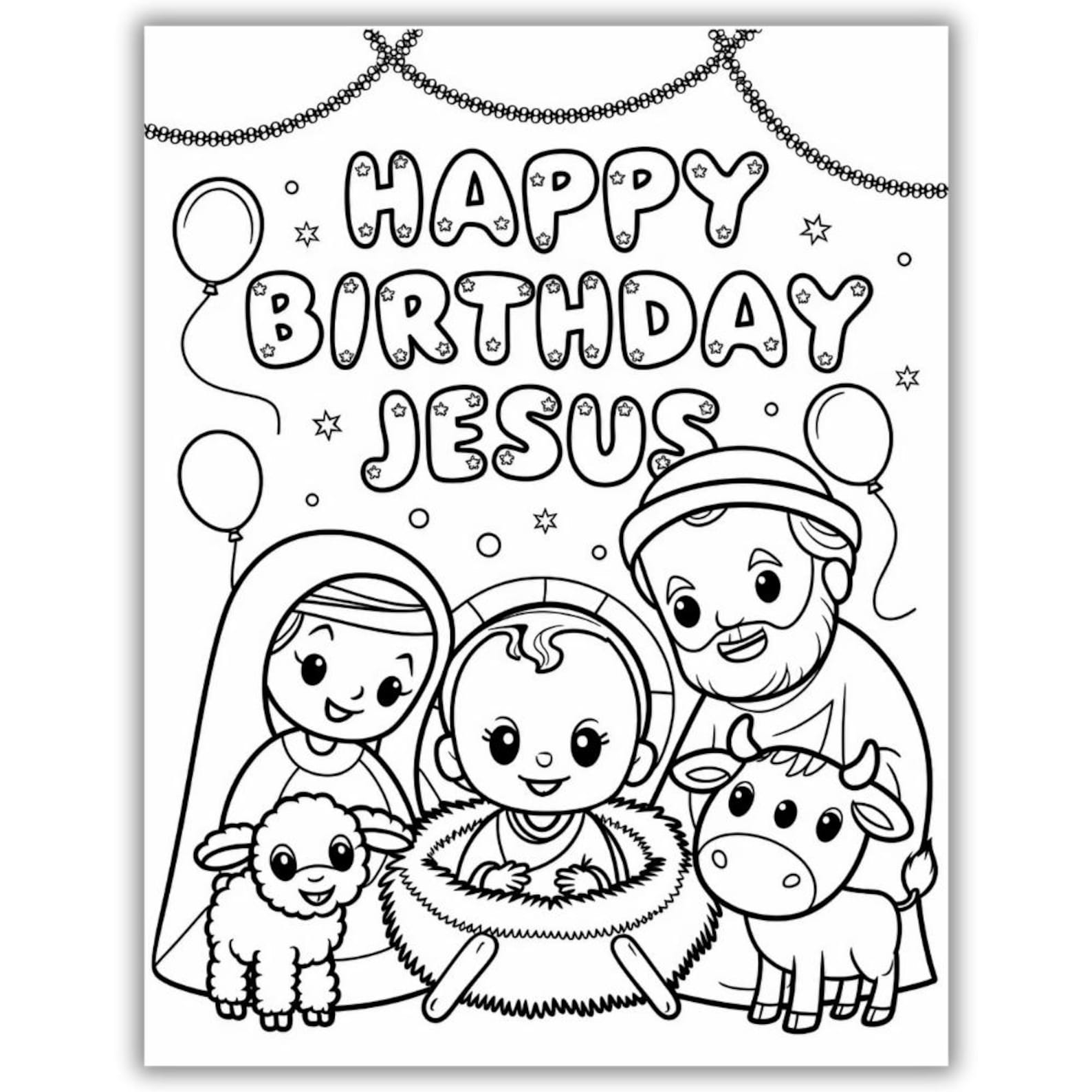 Happy Birthday Jesus Coloring Pages, Kids Church Craft, Printable ...