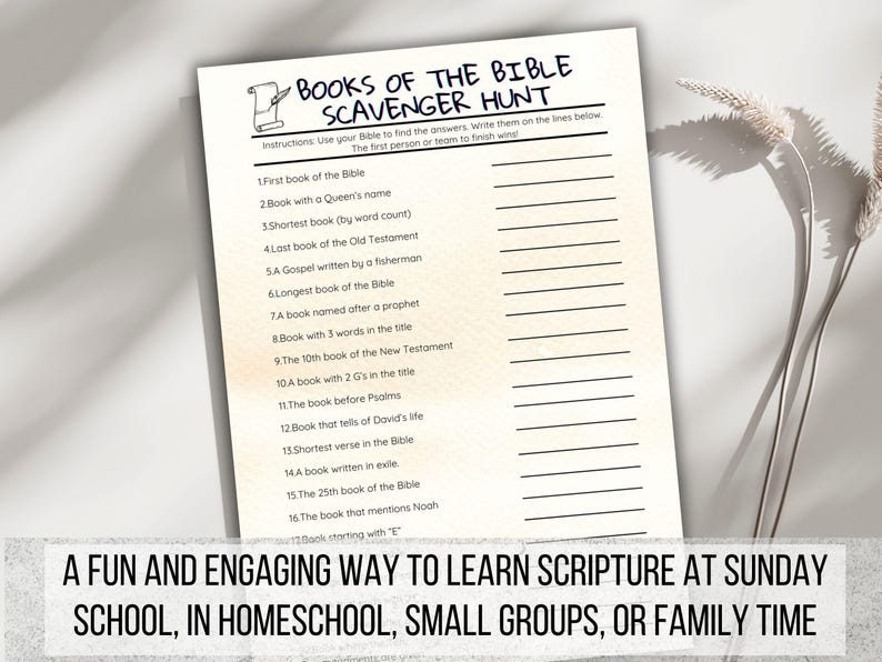 Books of the Bible Scavenger Hunt Game, Printable Bible Activity for ...