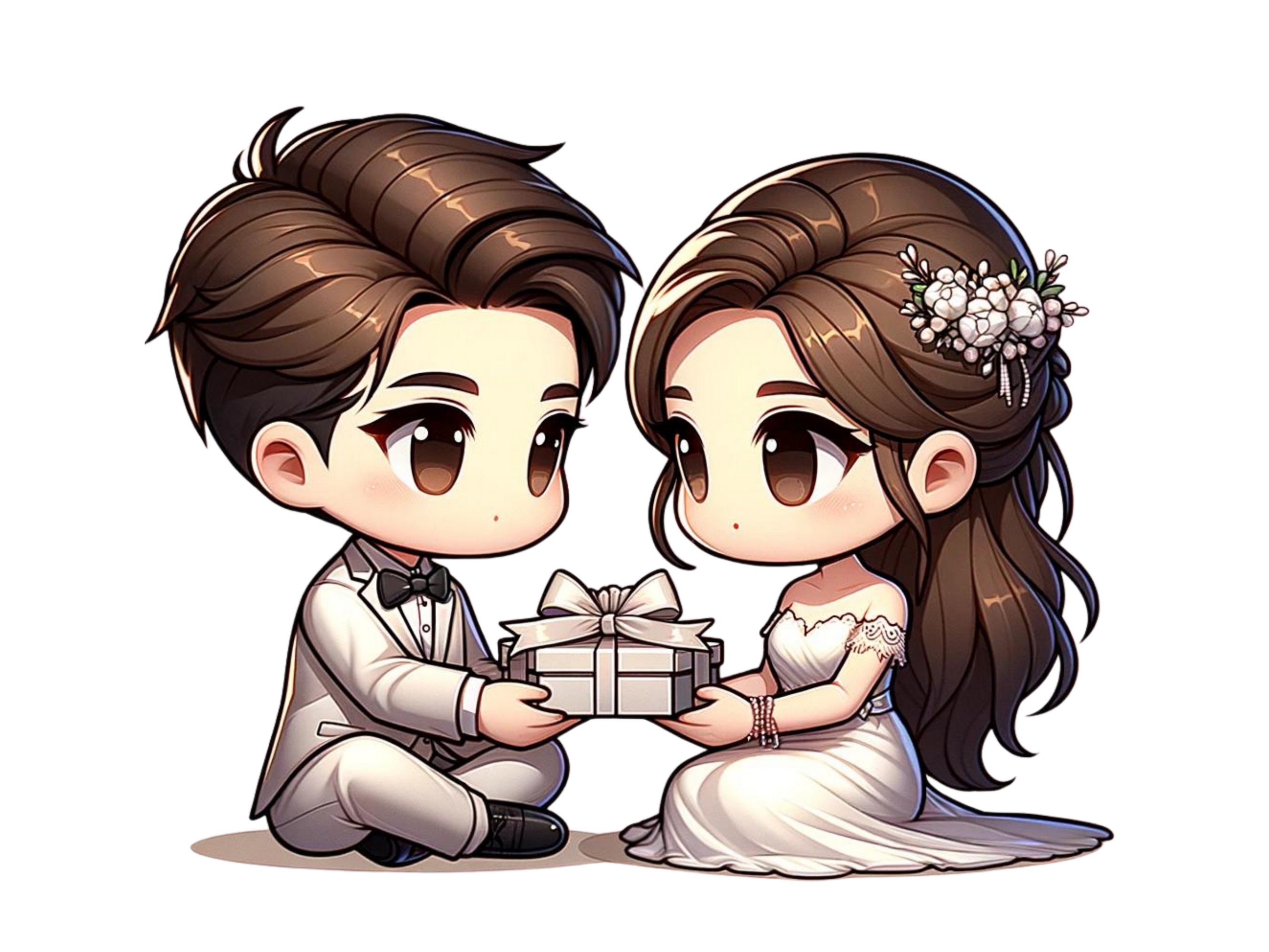 Chibi Clipart Couple, Chibi Couple Clipart, Couple Travel Chibi, Bride ...