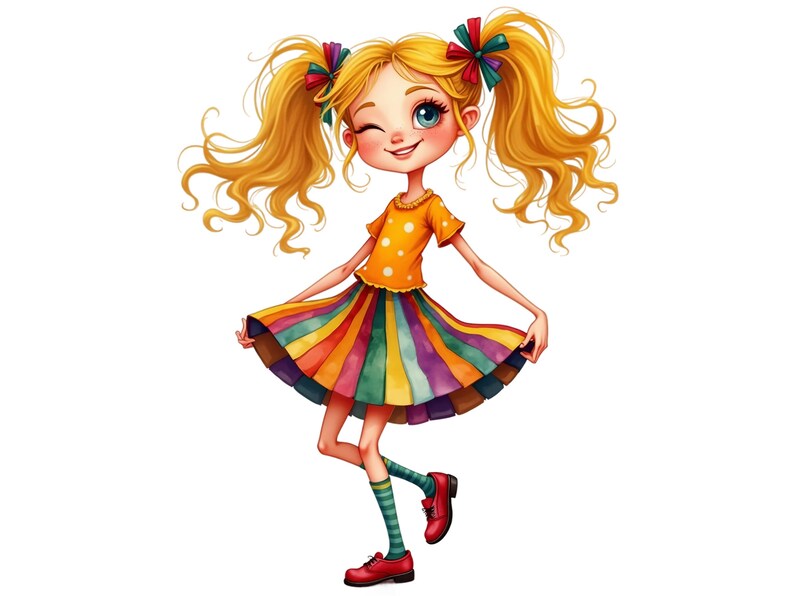 Quirky Cute Girl Clipart, Cute Watercolor Illustrations, Whimsical Girl ...