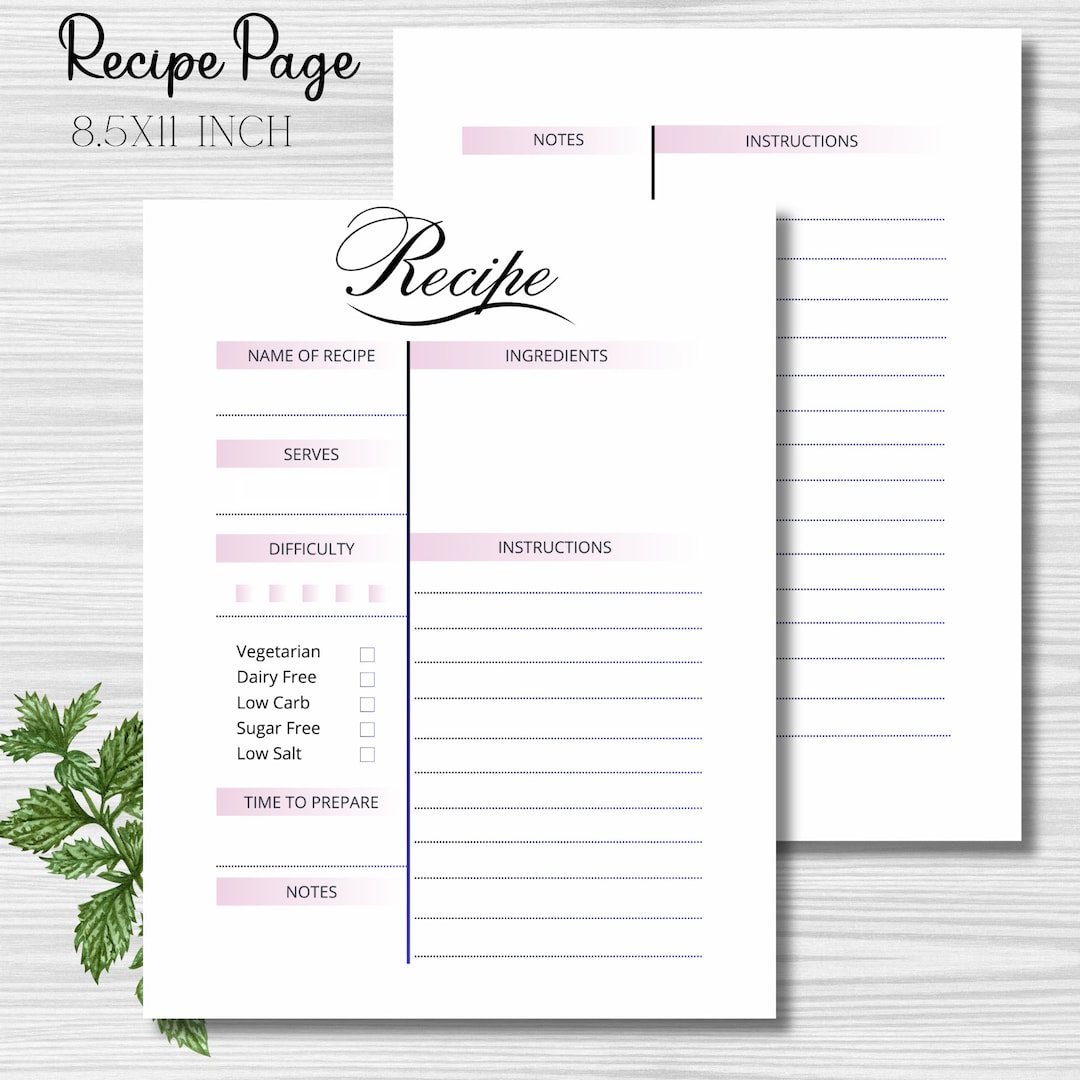 Blank Recipe Page, Printable Recipe Card, Recipe Binder, Recipe ...