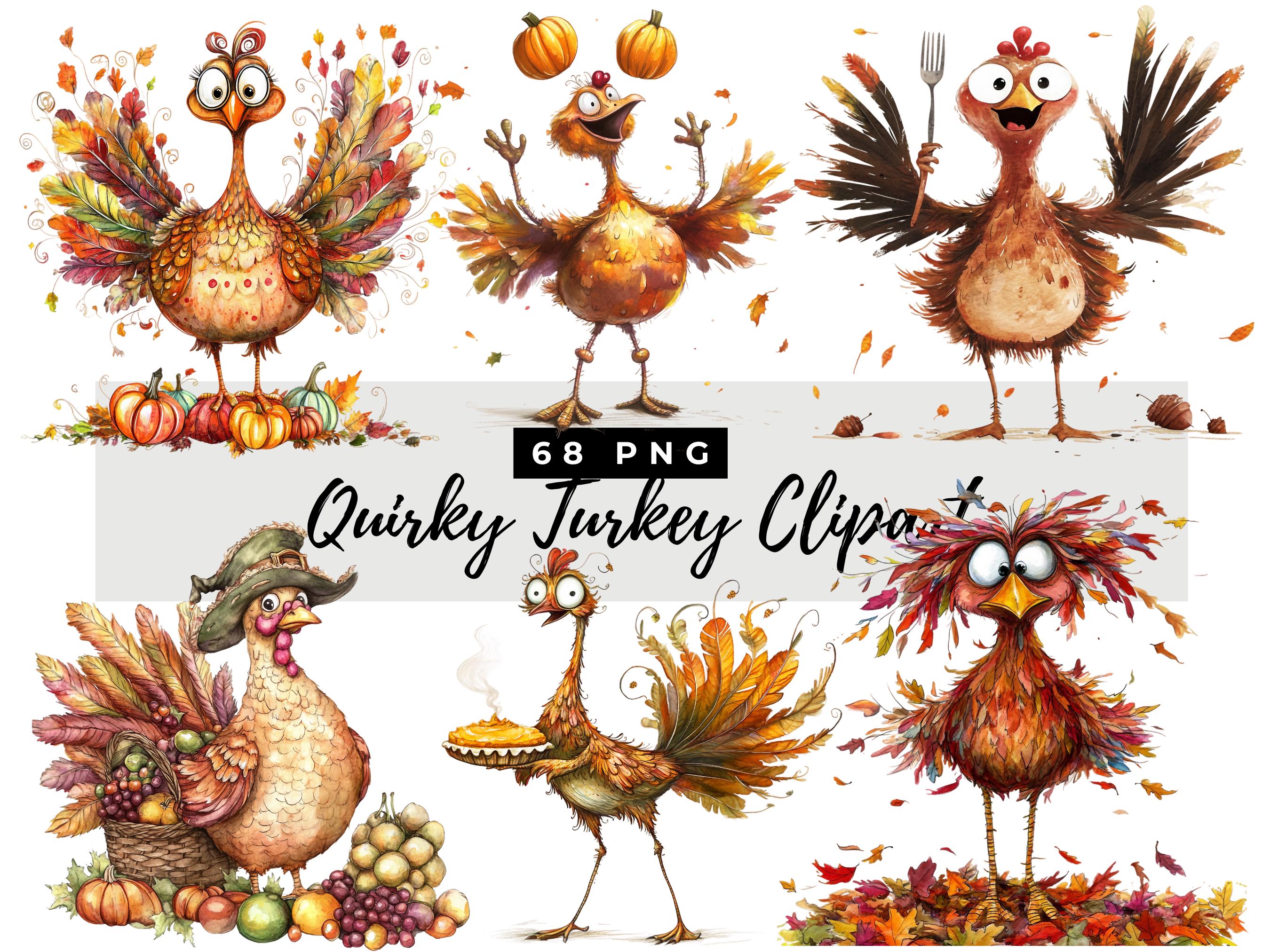 Quirky Turkey Clipart Bundle Funny Cute Autumn Bird Illustrations for ...