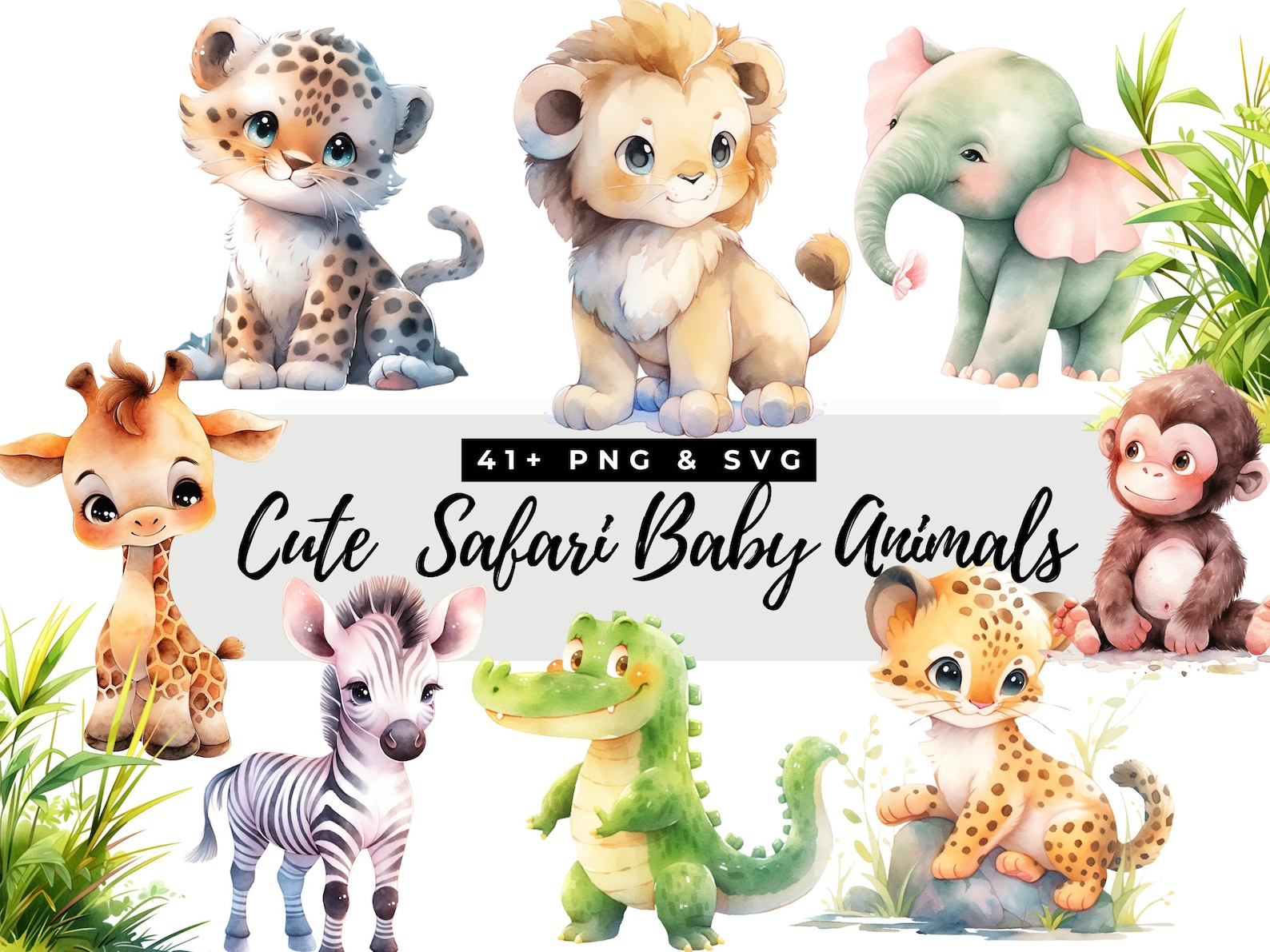 Cute Baby Safari Animals Clipart Png, Safari Animal Svg, Jungle Clipart ...