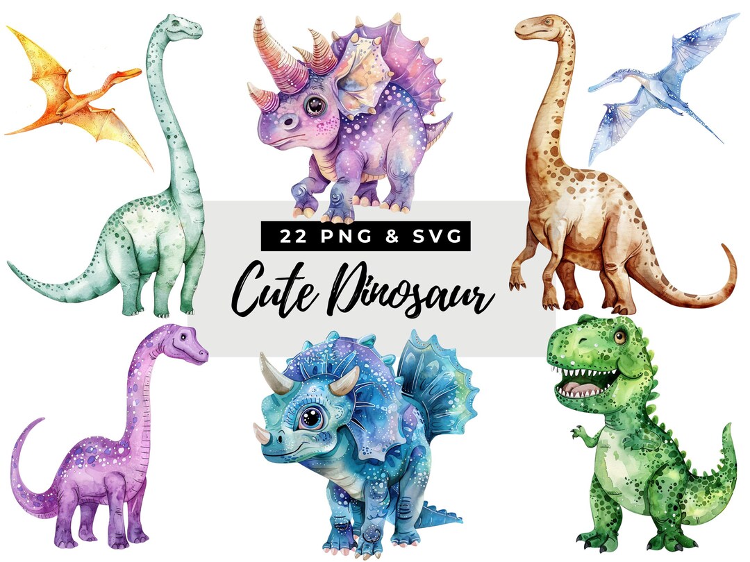 Watercolor Dinosaur Clipart, Cute Dinosaur Clip Art, Boys Birthday ...