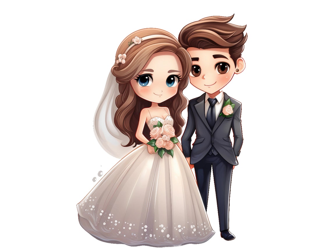Bride Groom Clipart, Couple Chibi Cute, Chibi Wedding - Etsy