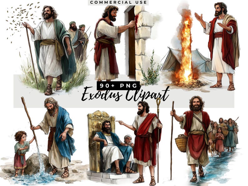 Moses Clipart Bundle, Biblical Characters, Religious Art for Kids, Old ...