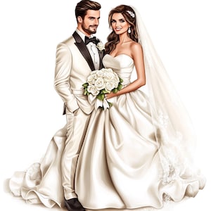 Happy Wedding Couple Clipart, Bride and Groom Clip Art, Romantic ...