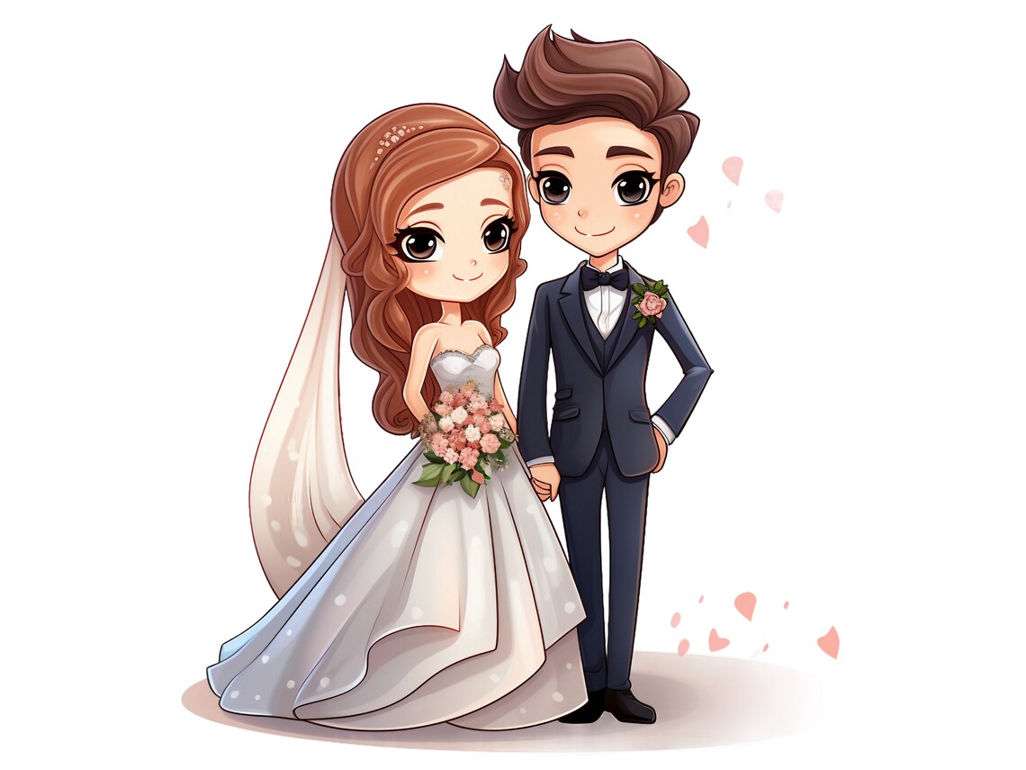 Bride Groom Clipart, Couple Chibi Cute, Chibi Wedding - Etsy