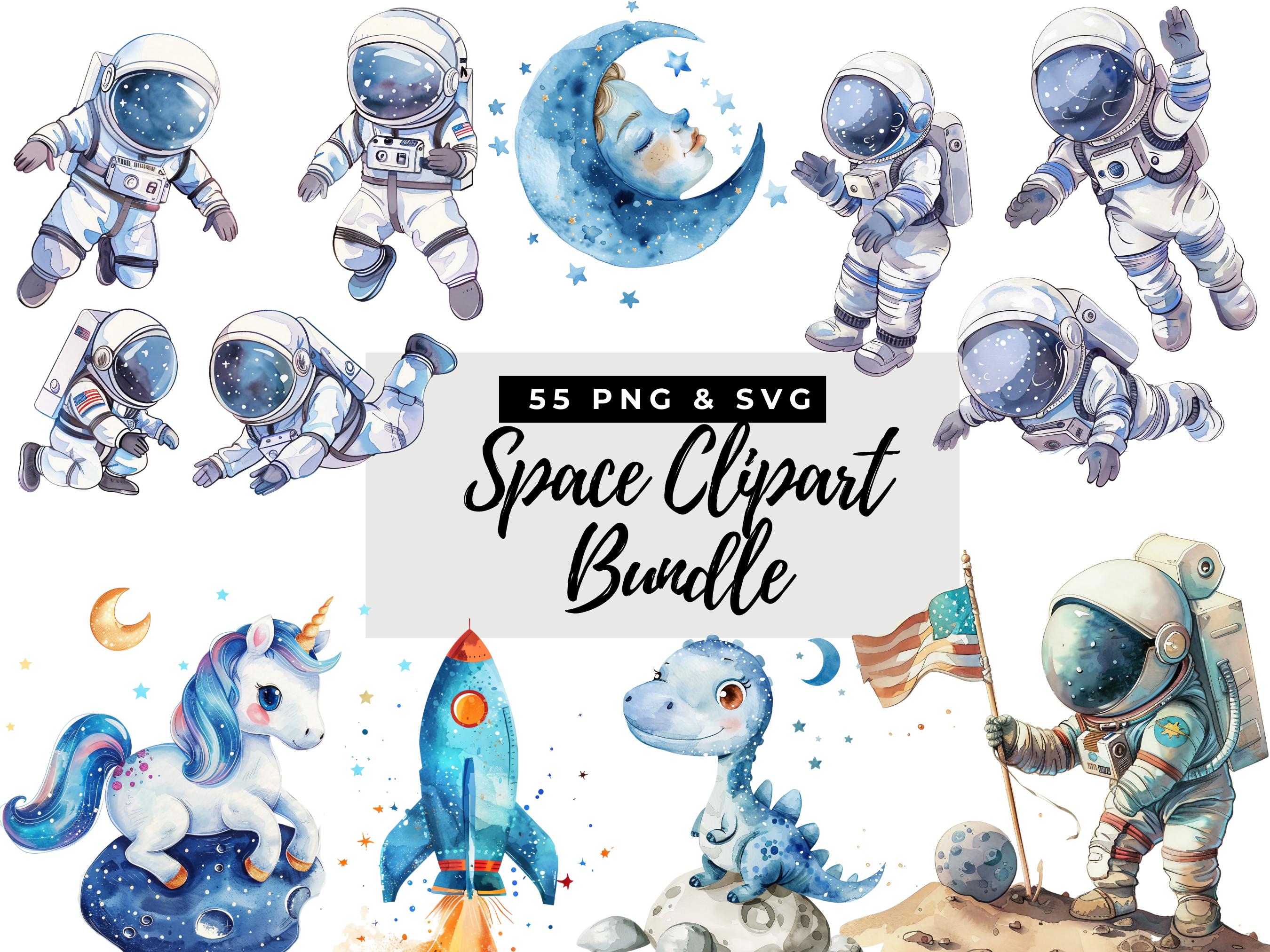 Watercolor Space Clipart Bundle, Cute Space Clipart Bundle, Sun ...