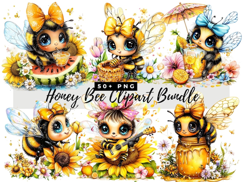 Honey Bee Clipart Bundle, Cute Watercolor Bees Png, Spring Digital ...