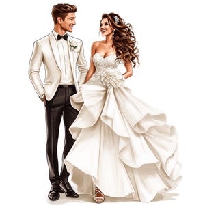 Happy Wedding Couple Clipart, Bride and Groom Clip Art, Romantic ...