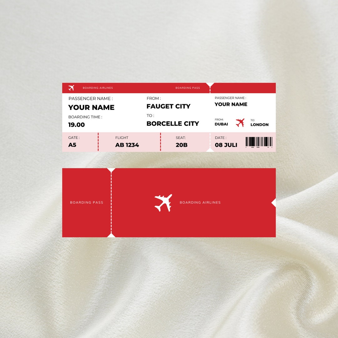 Editable Boarding Pass Template, Printable Airline Ticket, Surprise ...