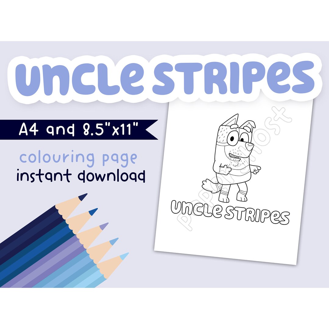Uncle Stripes Colouring Page Bluey Digital Instant - Etsy España