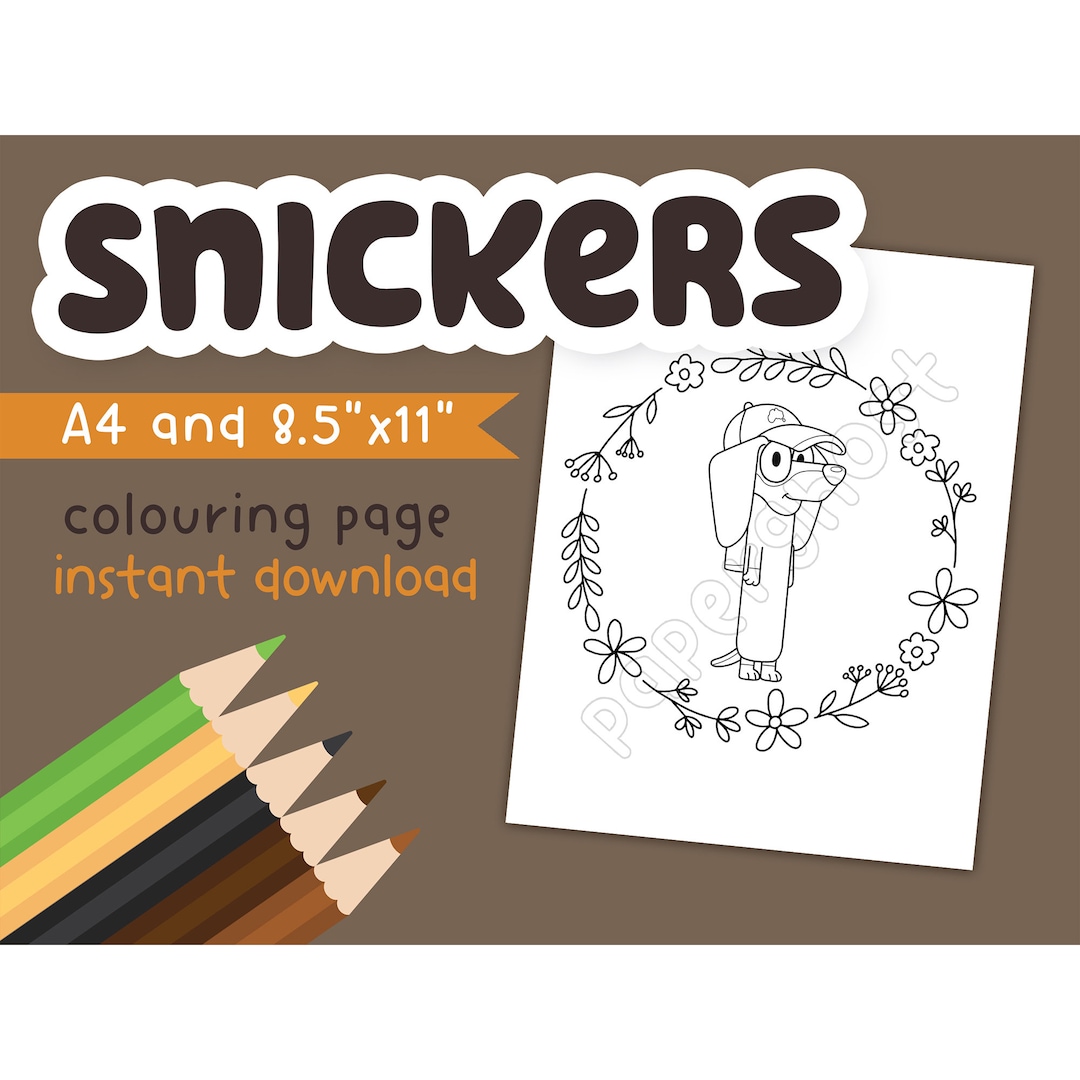 Snickers Flower Colouring Page Bluey Digital Instant - Etsy