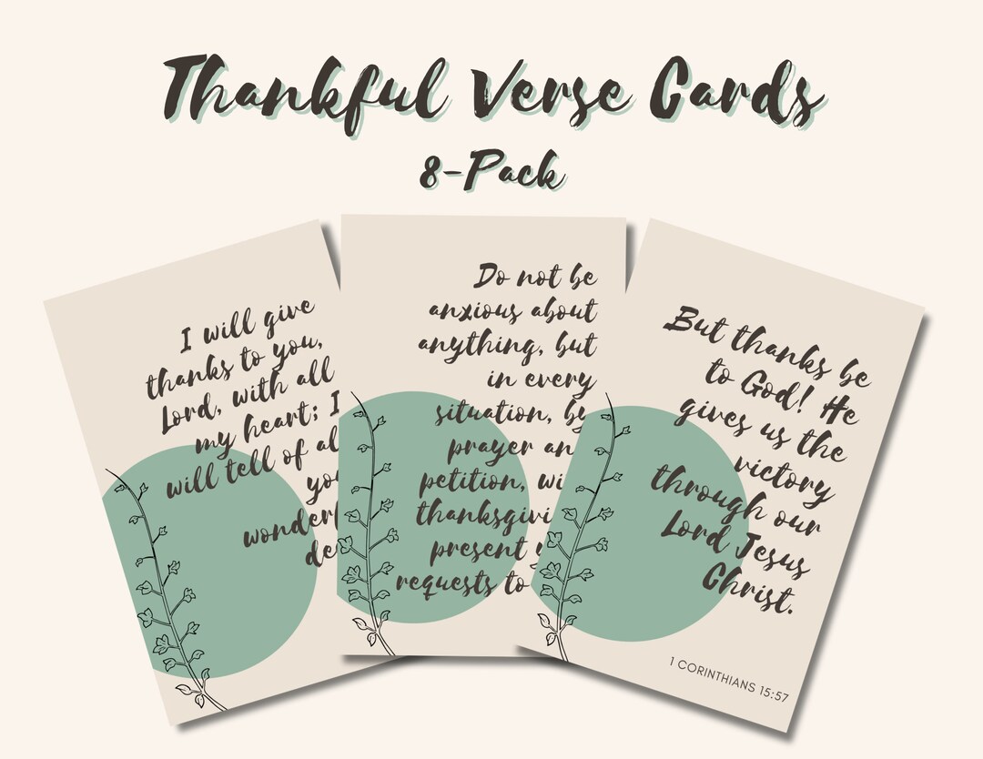 Thankful Bible Verse Cards - 8 Pack - Vertical Digital Download - Etsy