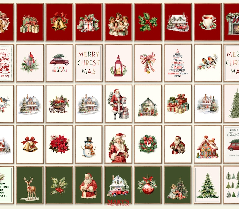 150+ Christmas Wall Art Bundle | Vintage Retro Holiday Prints (digital ...