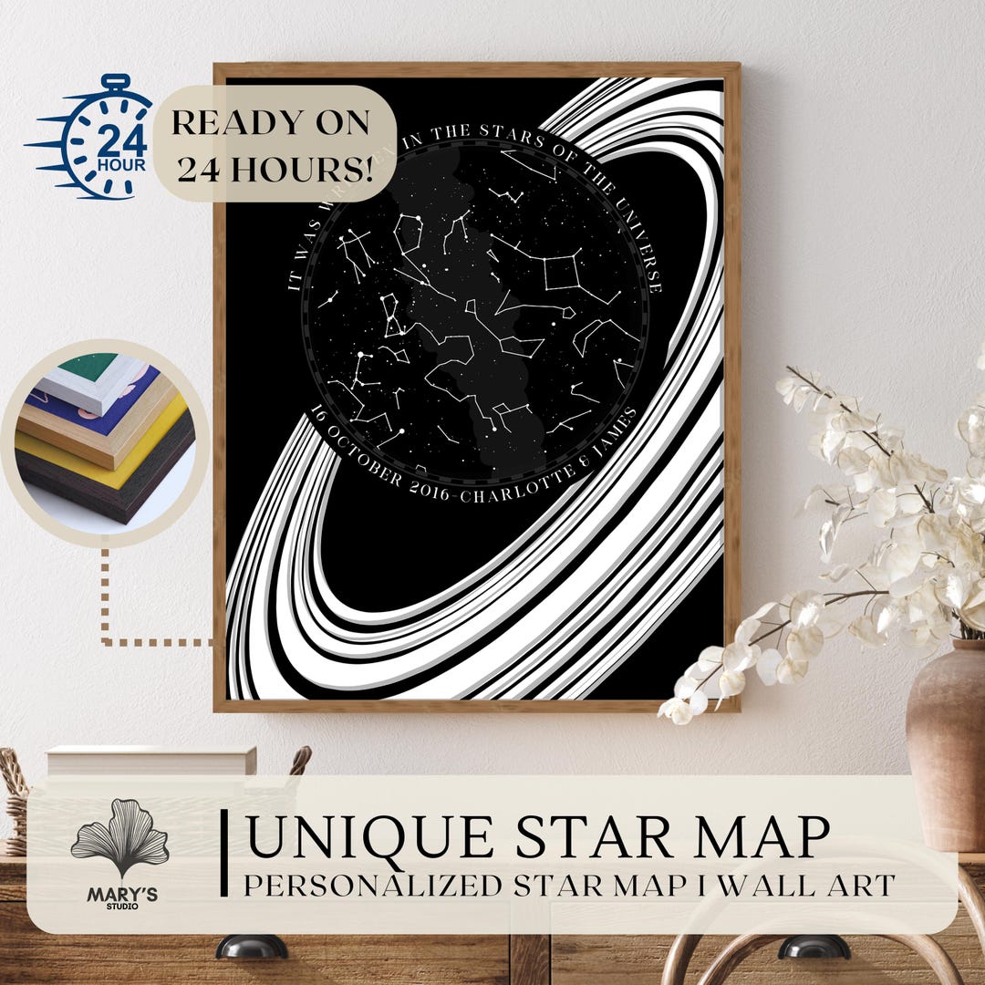 Customizable STAR MAP With Saturn, Special Date Anniversary Gift, Night ...