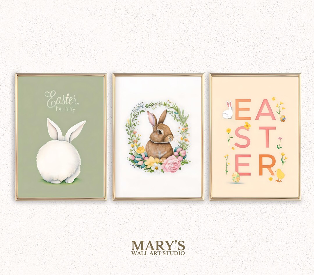 Easter Bunny Digital Wall Art | Cute Spring Rabbit Printable | Nursery ...
