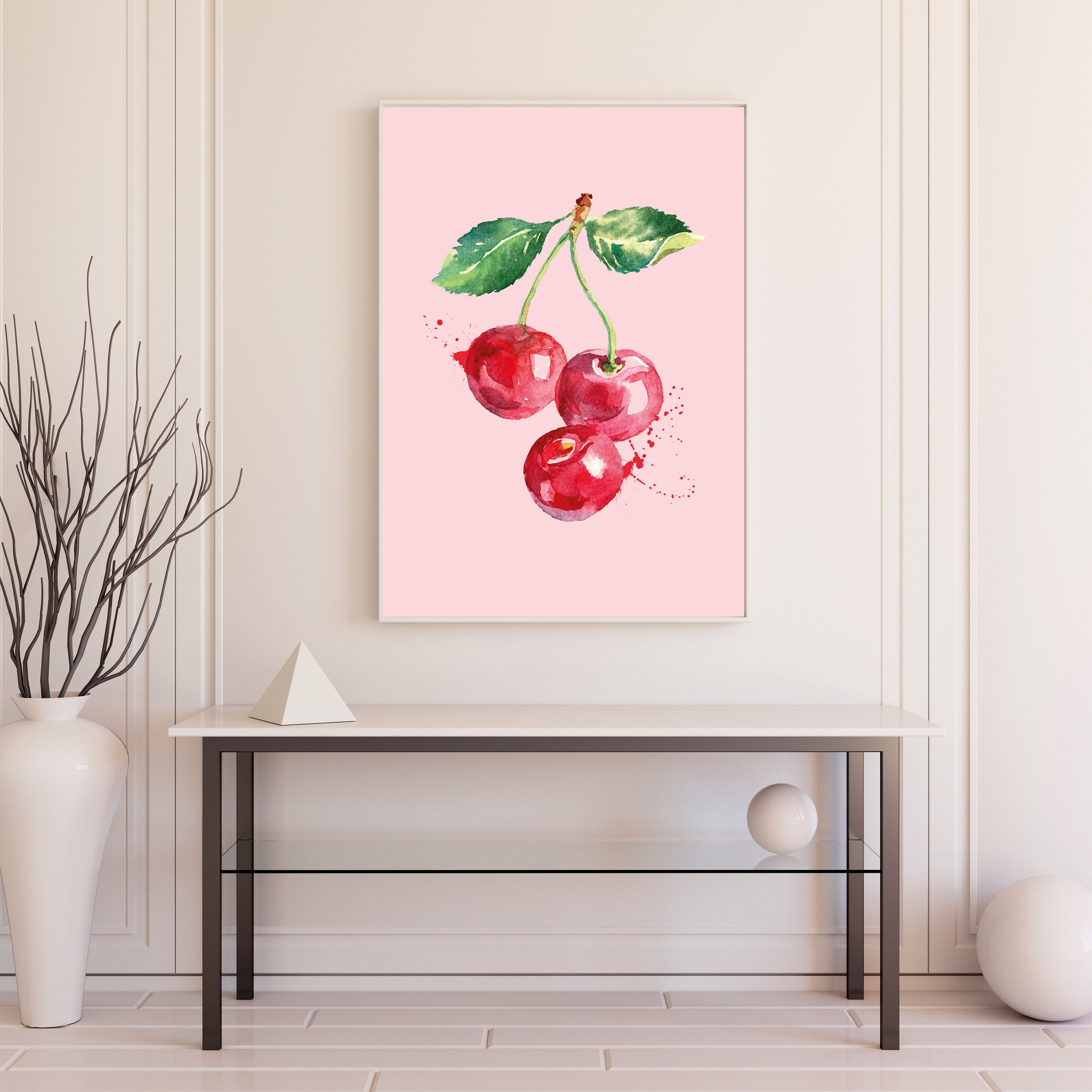 Watercolor Cherry Wall Art Print, Pink Girly Poster, Trendy Summer ...