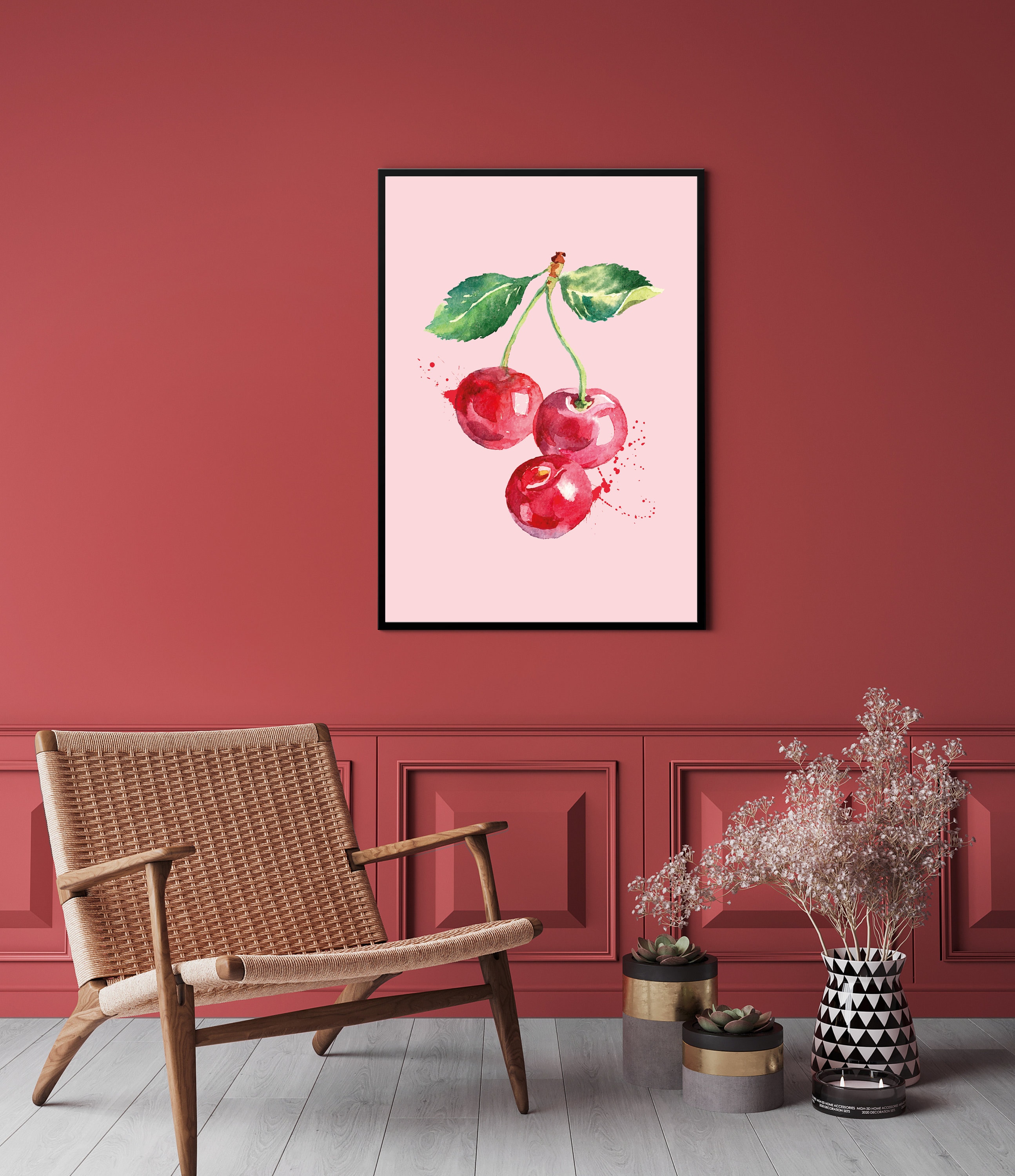 Watercolor Cherry Wall Art Print, Pink Girly Poster, Trendy Summer ...
