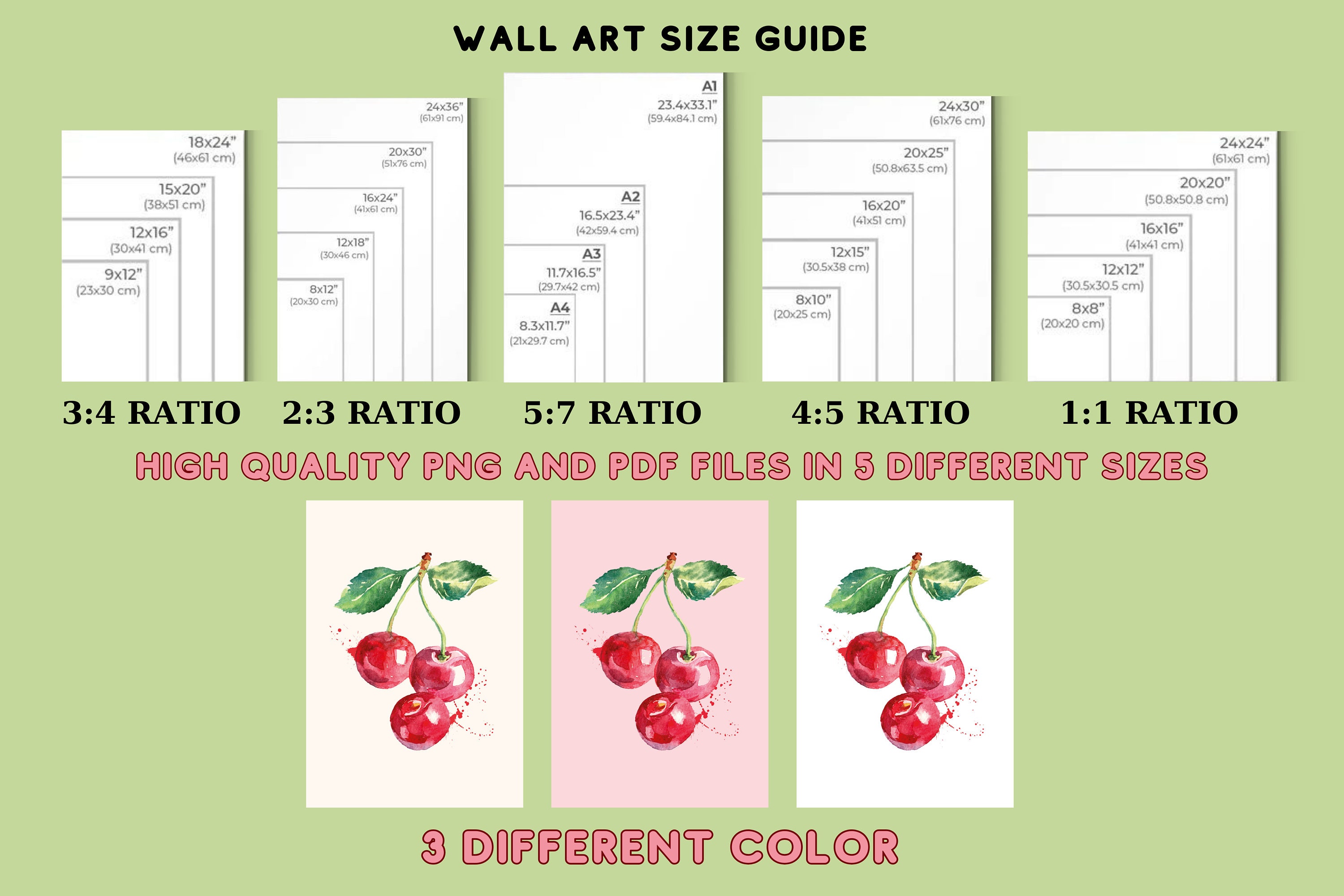 Watercolor Cherry Wall Art Print, Pink Girly Poster, Trendy Summer ...