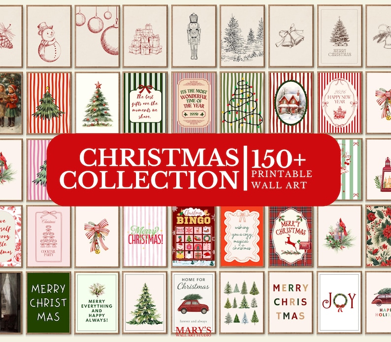 150+ Christmas Wall Art Bundle | Vintage Retro Holiday Prints (digital ...