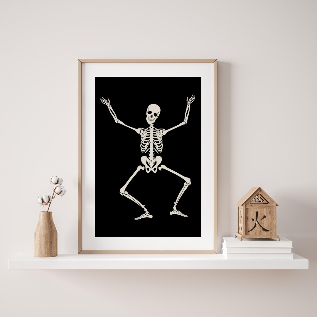 DANCING SKELETON Print Black Skeleton Halloween Printable Wall Art ...