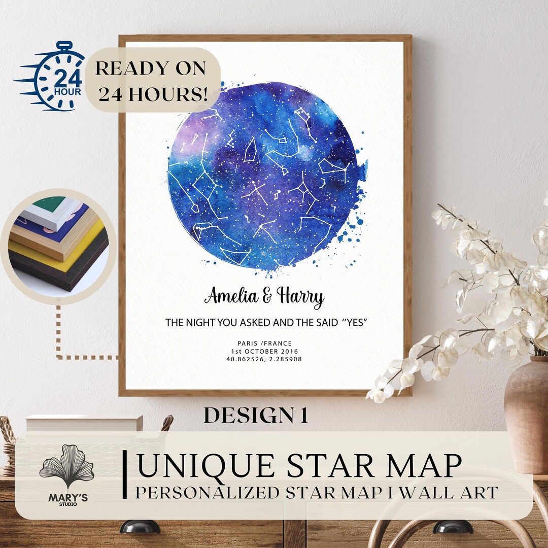 Personalized Star Map Poster Custom Night Sky Print Framed Wall Art ...
