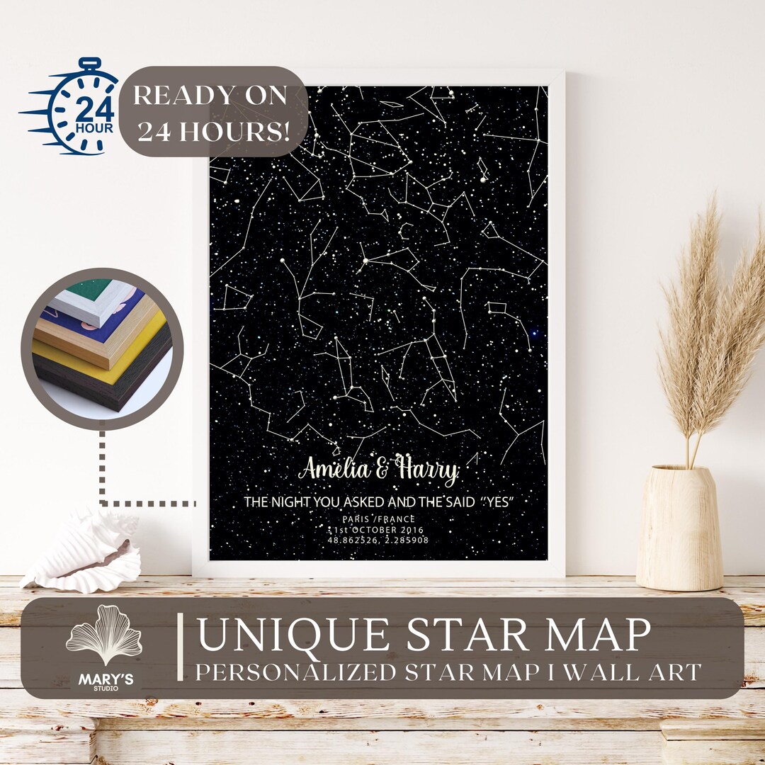 Personalized Star Map Poster Custom Night Sky Print Framed Wall Art ...