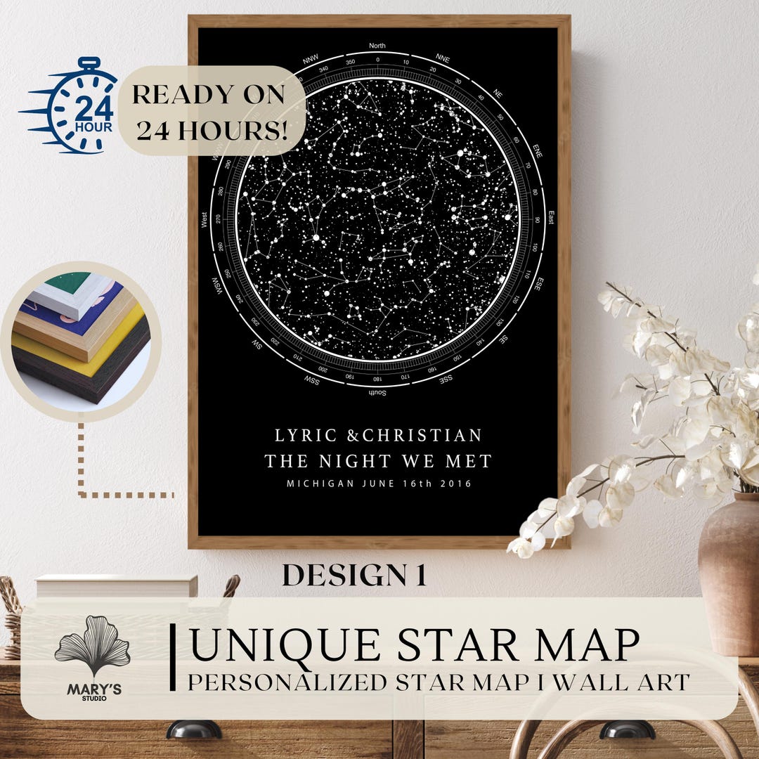 Personalized STAR MAP Poster Custom Night Sky Print Framed Wall Art ...